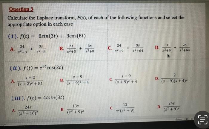 Solved Calculate the Laplace transform, \\( F(s) \\), of | Chegg.com