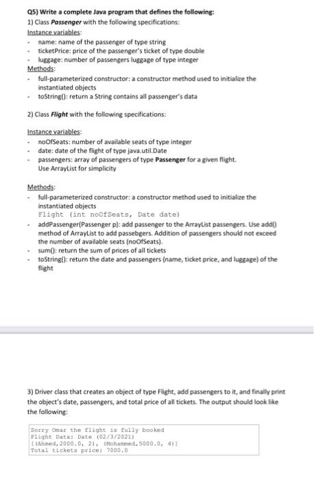 Solved - Q5) Write a complete Java program that defines the | Chegg.com