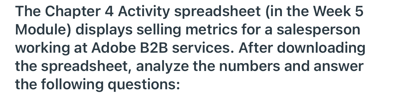 Solved The Chapter 4 ﻿Activity spreadsheet (in the Week 5 | Chegg.com