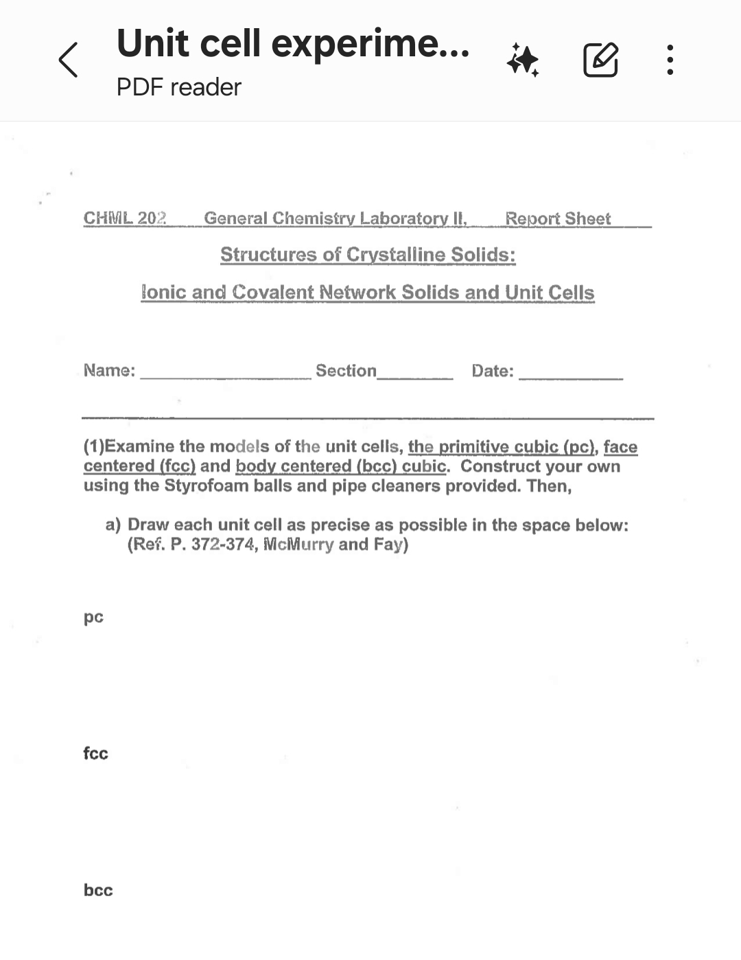 Solved Unit cell experime...PDF readerCHML 202. ﻿General | Chegg.com