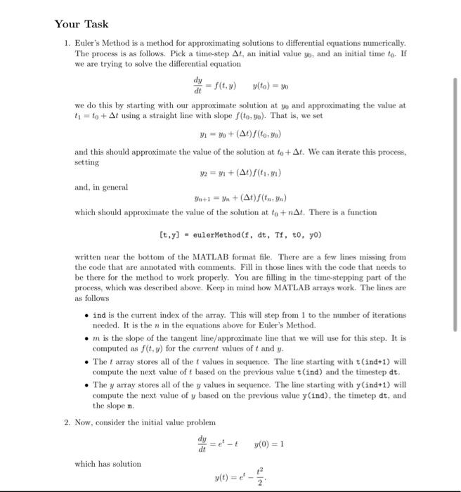 Solved \& Call Euler's Method with the specific parameters | Chegg.com