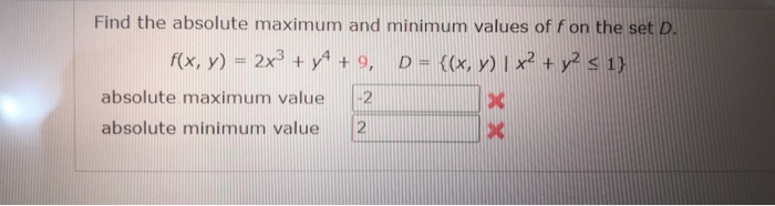 Solved Find the absolute maximum and minimum values of f on | Chegg.com