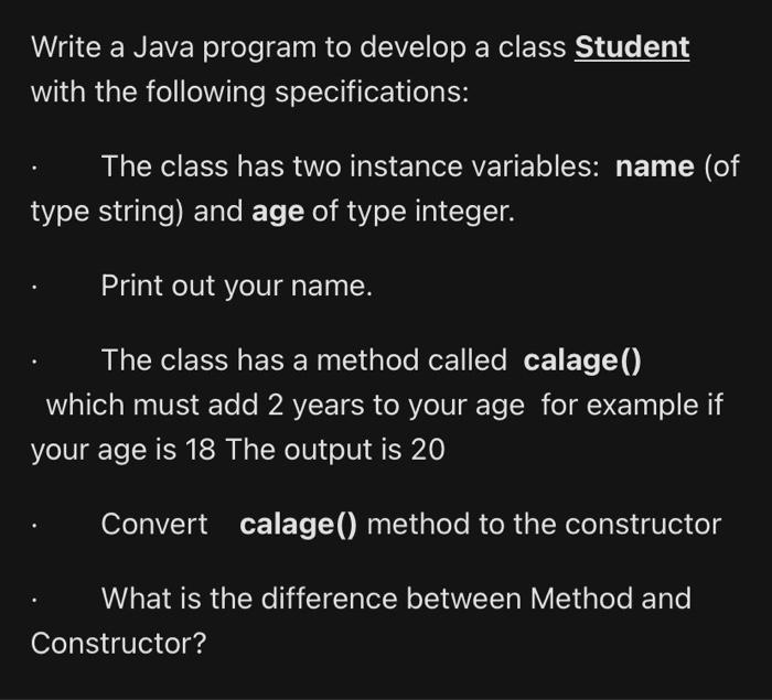 Solved Write a Java program to develop a class Student with | Chegg.com