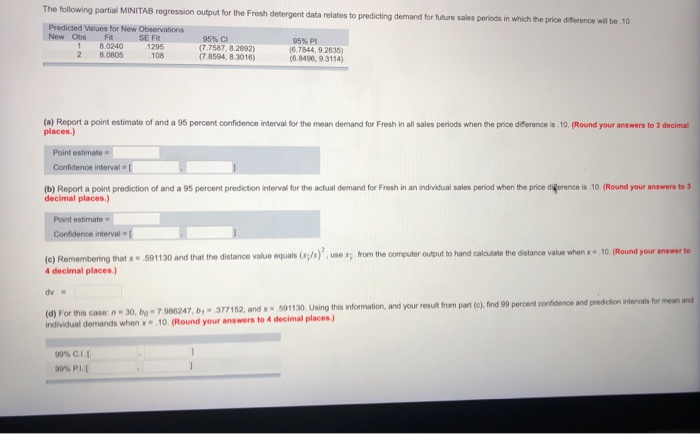 Solved The following partial MINITAB regression output for | Chegg.com