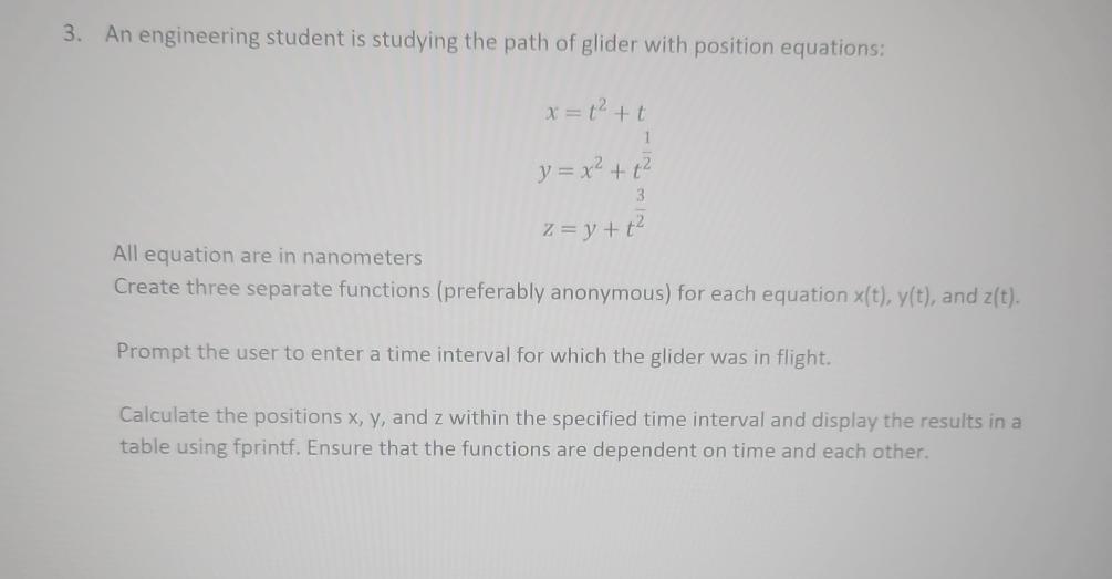 Solved An engineering student is studying the path of glider | Chegg.com