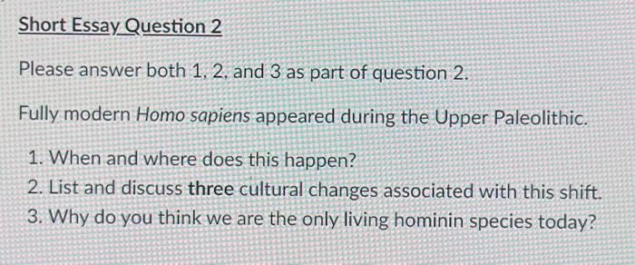 Short Essay Question 2 Please answer both 1, 2, and 3 | Chegg.com
