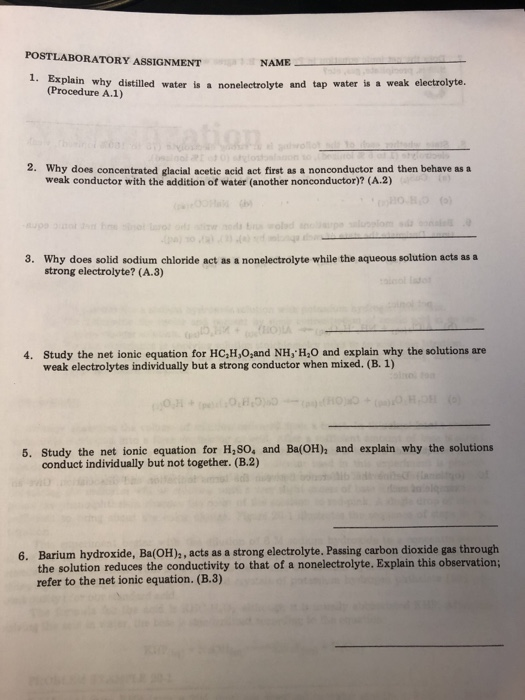 Solved POSTLABORATORY ASSIGNMENT NAME 1. Explain why | Chegg.com