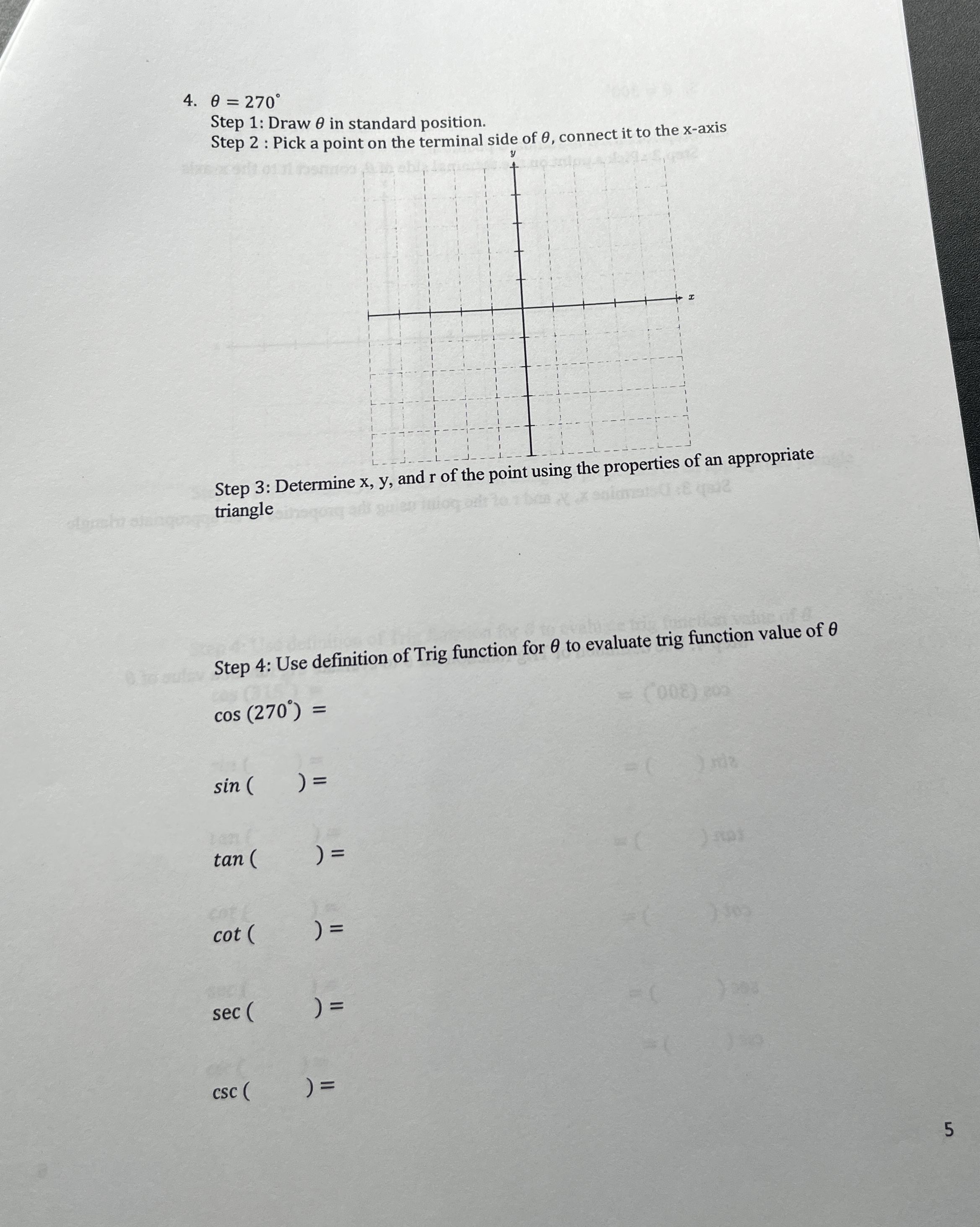 Solved θ=270°Step 1: Draw θ ﻿in standard position.Step 2 ﻿: | Chegg.com