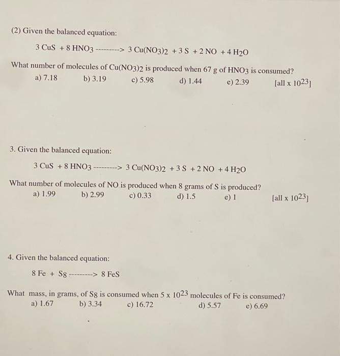 Solved (4) Given the following reaction: | Chegg.com