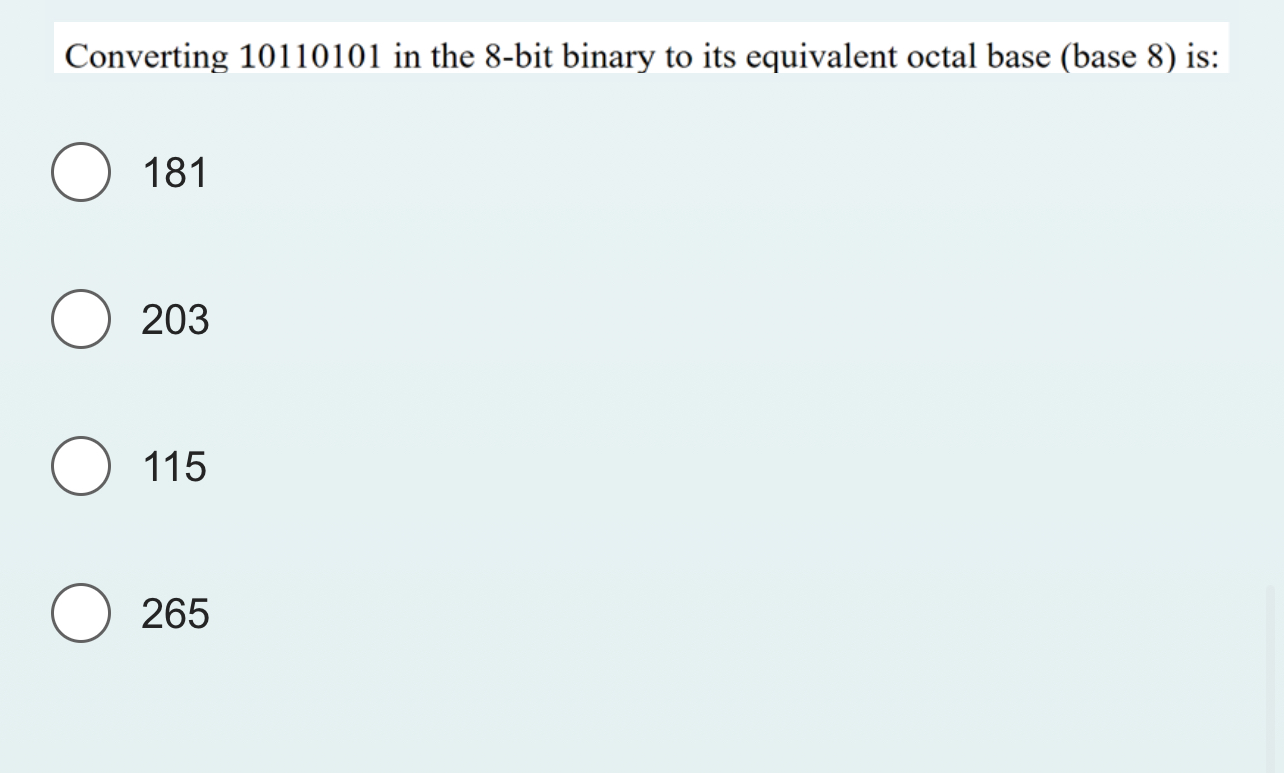Solved Converting 10110101 ﻿in the 8-bit binary to its | Chegg.com
