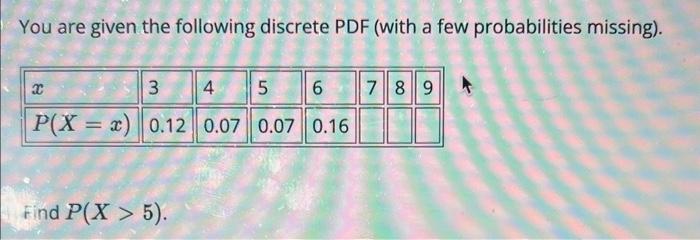 Solved You are given the following discrete PDF (with a few | Chegg.com