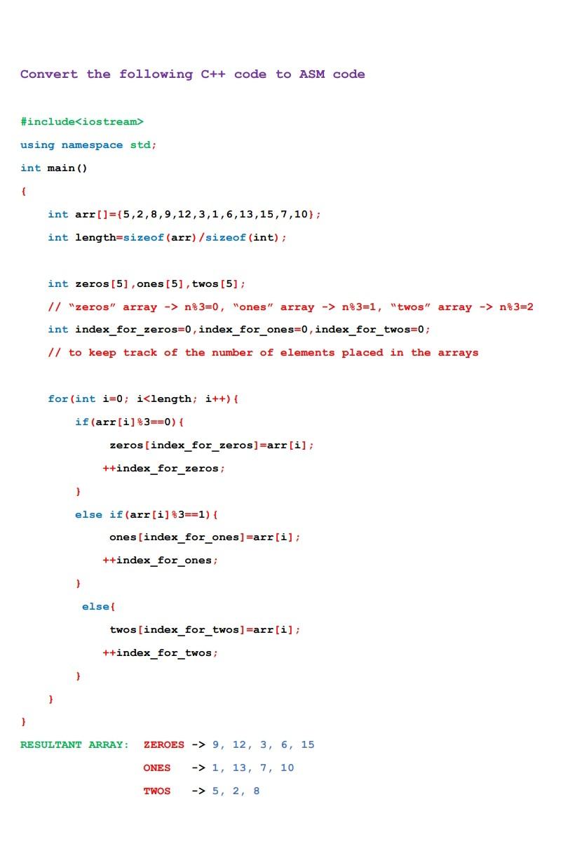 Solved Convert the following C++ code to ASM code #include | Chegg.com