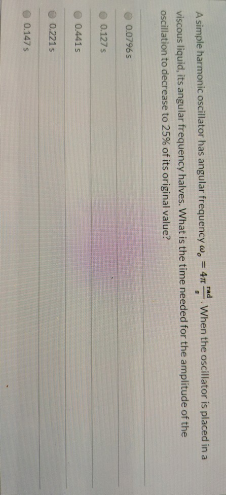 Solved A simple harmonic oscillator has angular frequency w. | Chegg.com