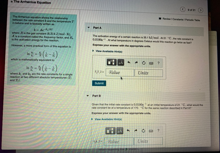 Solved The Arrhenius Equation 9 of 21 The Arrhenius equation | Chegg.com