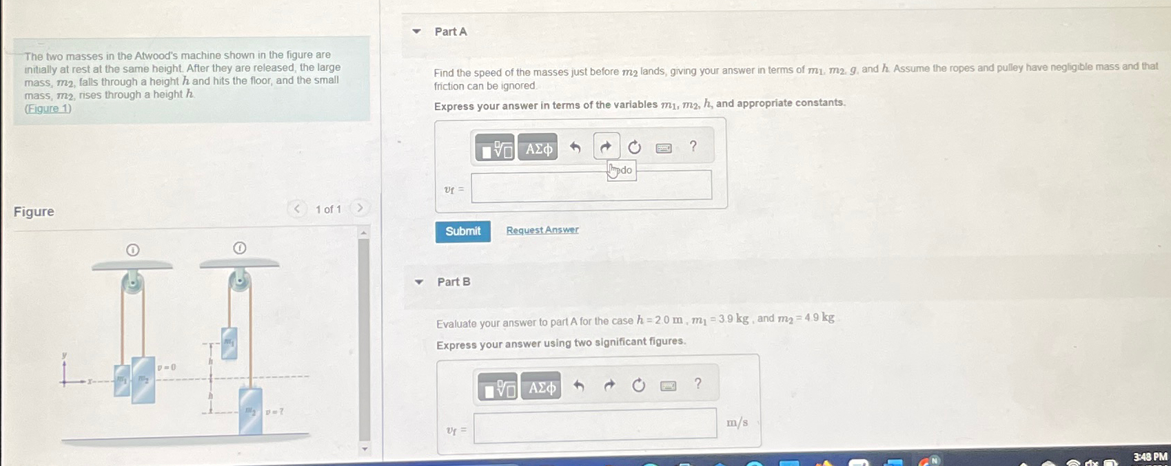 Solved Part AThe two masses in the Atwood's machine shown in | Chegg.com