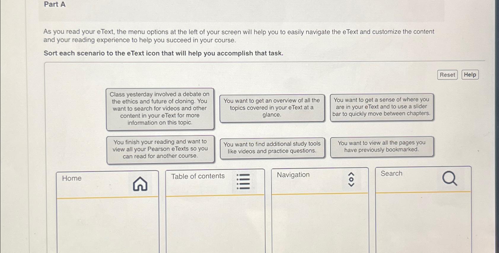 Solved Part AAs you read your eText, the menu options at the | Chegg.com