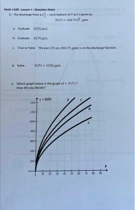 Solved Math 1109: Lesson L: Question Sheet 1) The discharge | Chegg.com