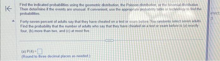Solved K Find the indicated probabilities using the | Chegg.com