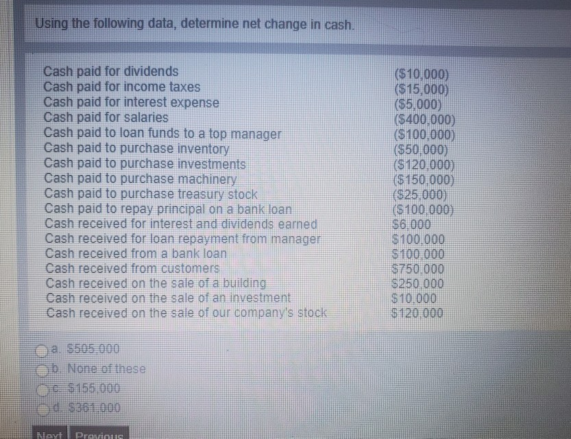 Solved Using the following data, determine net change in | Chegg.com