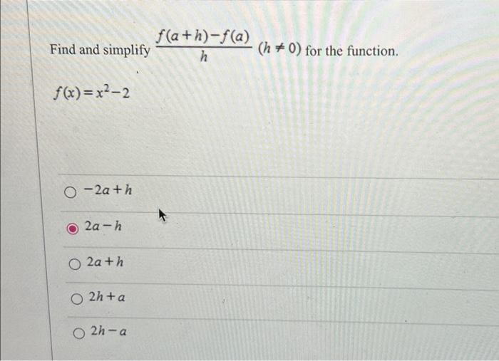 Solved Find and simplify hf(a+h)−f(a)(h =0) for the | Chegg.com