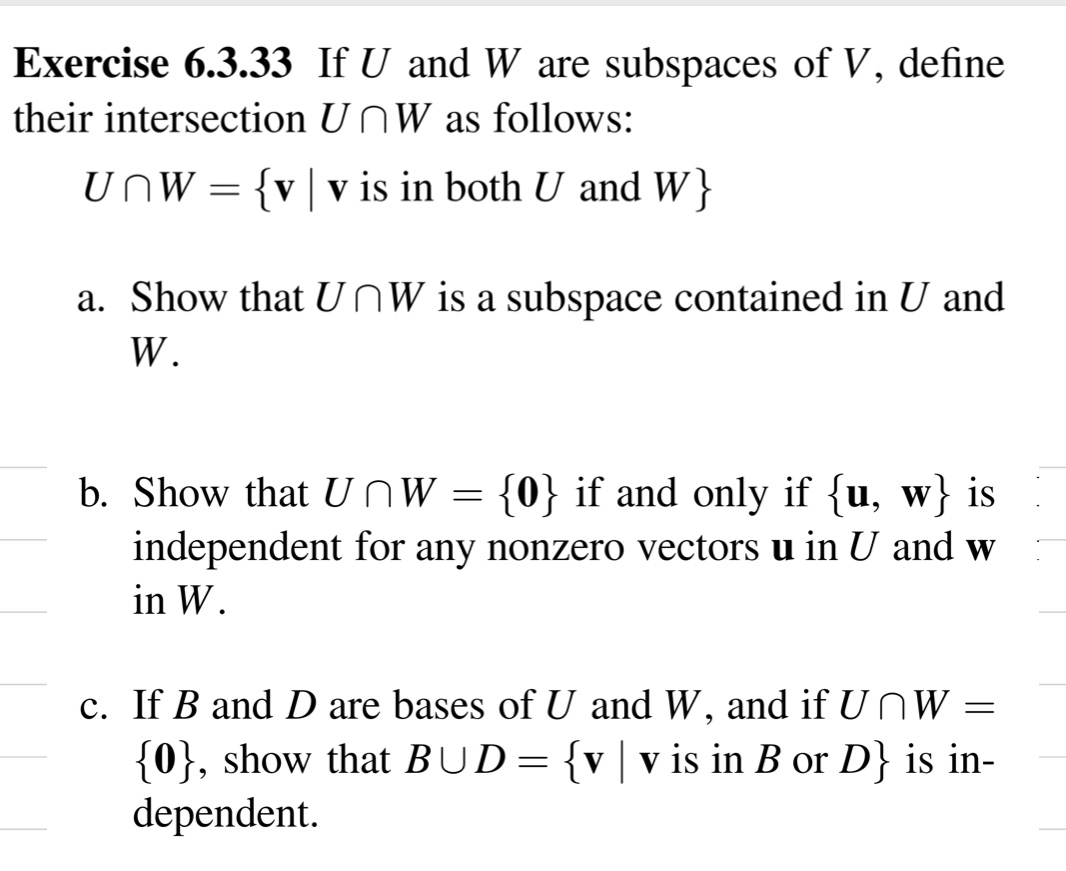 Solved Exercise 6333 ﻿if U ﻿and W ﻿are Subspaces Of V 