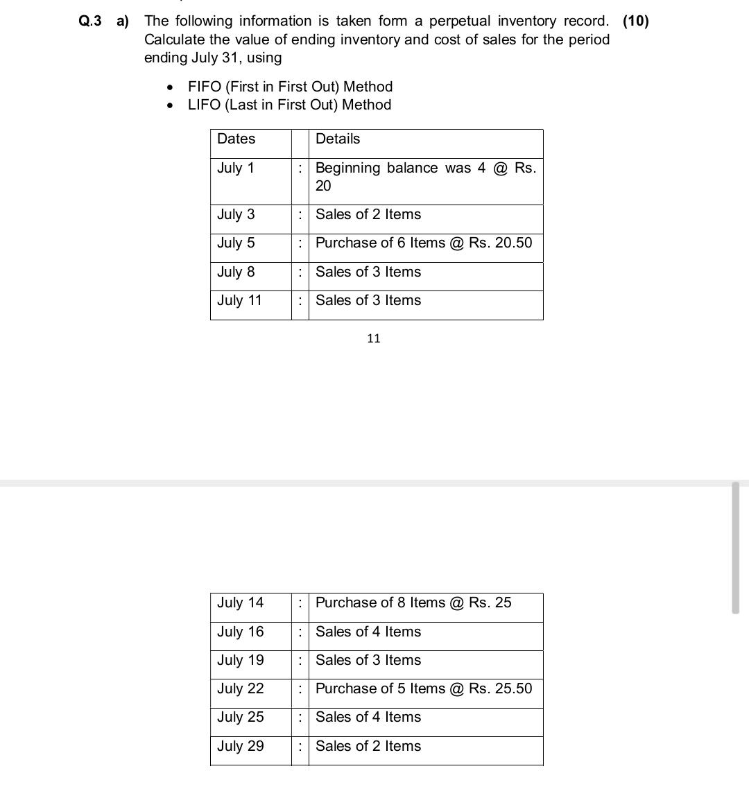 Solved Q. 3 ﻿a) ﻿The following information is taken form a | Chegg.com