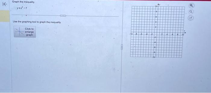 Solved Groph the inequality, y≤x2−7 Use the graphing tool to | Chegg.com