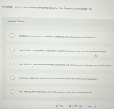 Solved In Michael Porter's competitive environment model, | Chegg.com