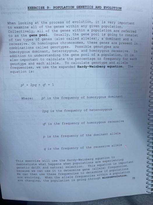 Solved EXERCISE 9: POPULATION GENETICS AND EVOLUTION When | Chegg.com