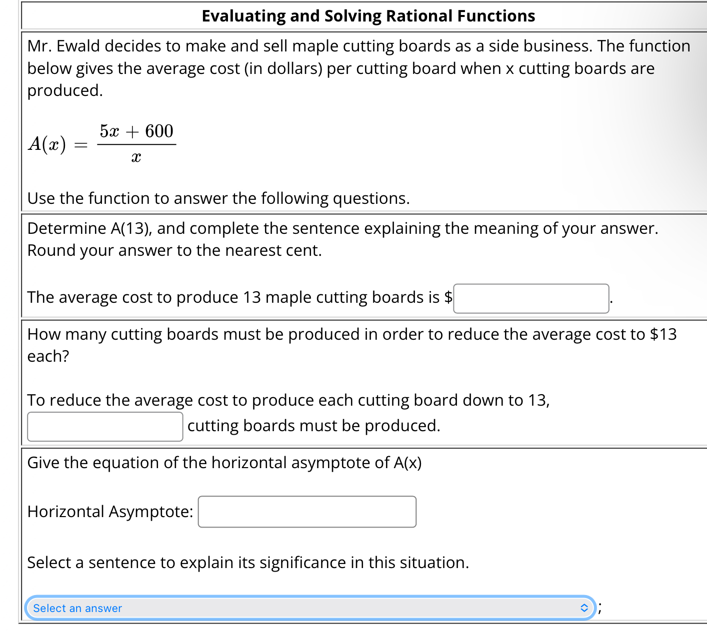 Solved Evaluating and Solving Rational FunctionsMr. ﻿Ewald | Chegg.com