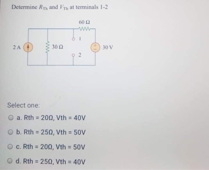 Solved Determine Rth and that terminals 1-2 60 Ω w + 2A 3022 | Chegg.com