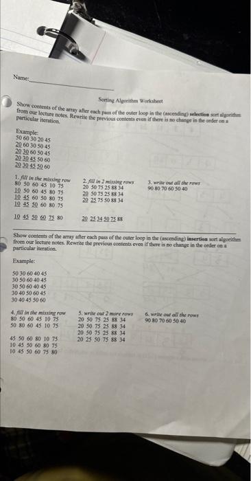 Solved Sorting Algorithm Workatiet. Shory coetents of the | Chegg.com