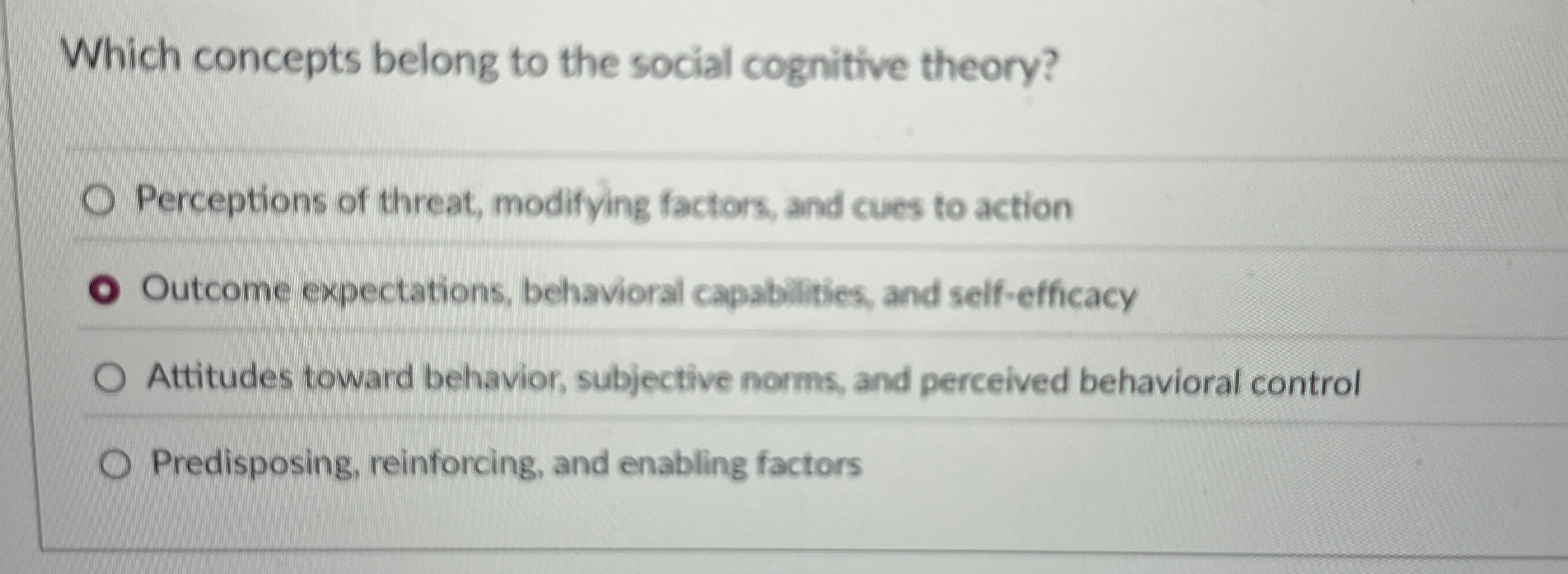 Solved Which concepts belong to the social cognitive | Chegg.com