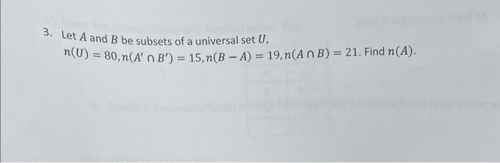 Solved 3. Let A and B be subsets of a universal set U, | Chegg.com