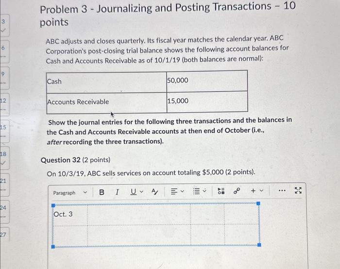 Solved Problem 3 - Journalizing and Posting Transactions - | Chegg.com