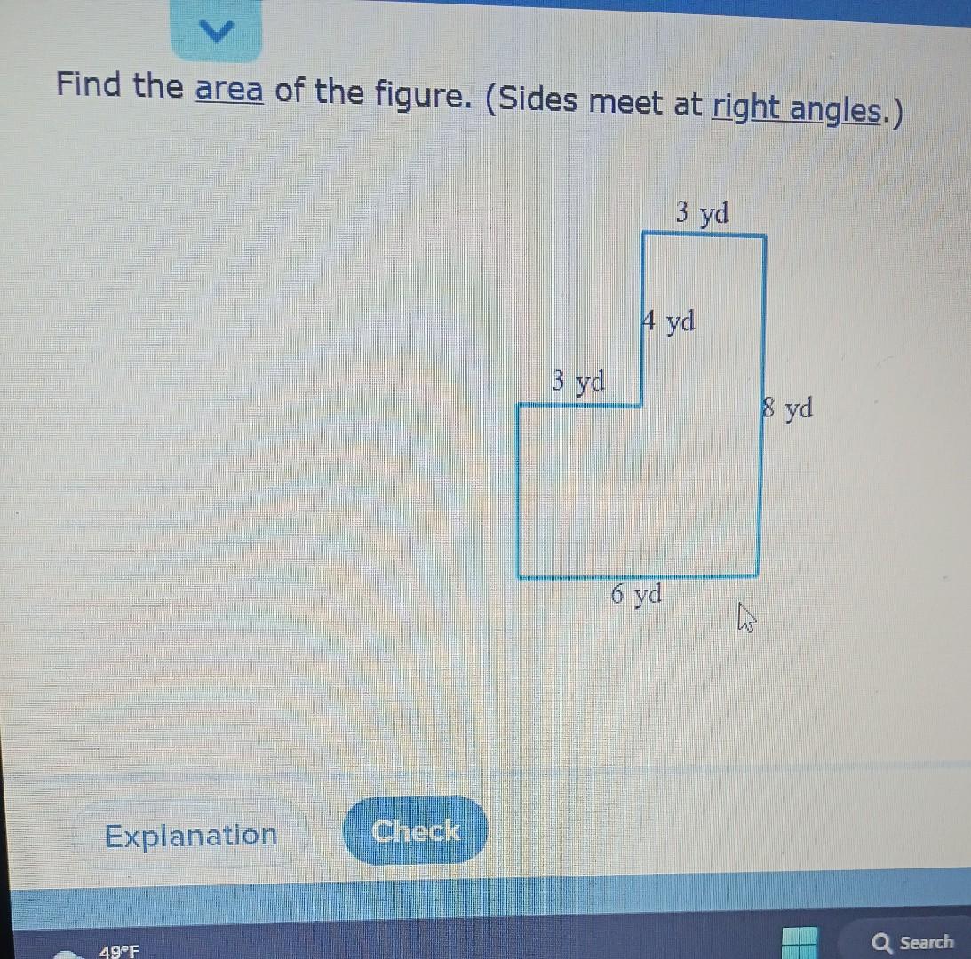 Solved Find the area of the figure. (Sides meet at right | Chegg.com