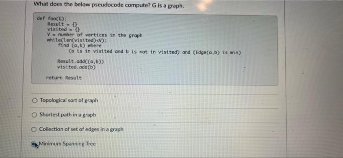 What does the below pseudocode compute? G is a graph. | Chegg.com