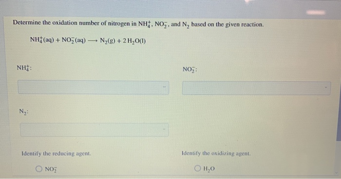 Solved Determine the oxidation number of nitrogen in NH, NO, | Chegg.com