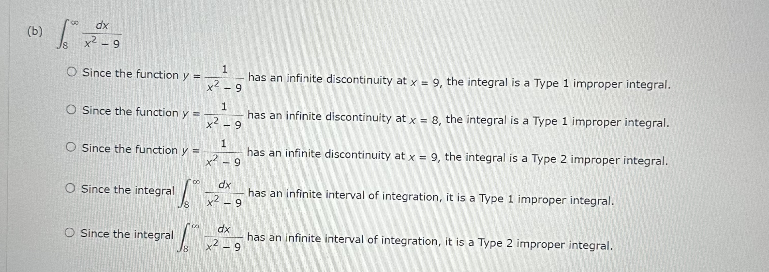 Solved Explain why the following integral is | Chegg.com