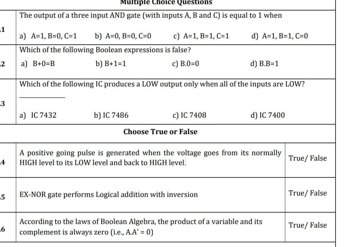 Solved Multiple Choice Questions The output of a three input | Chegg.com