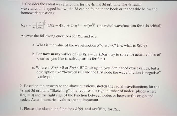 1 Consider The Radial Wavefunctions For The 4s And