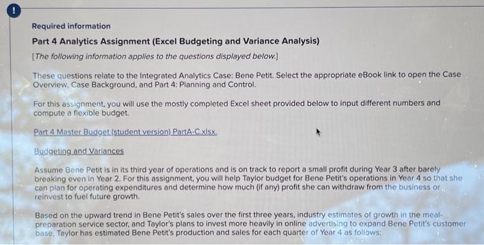 Required information Part 4 Analytics Assignment | Chegg.com