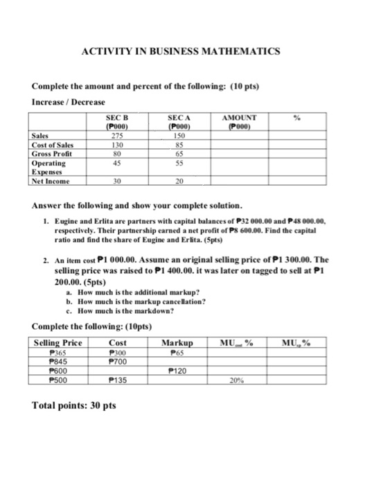 Solved ACTIVITY IN BUSINESS MATHEMATICS Complete the amount | Chegg.com