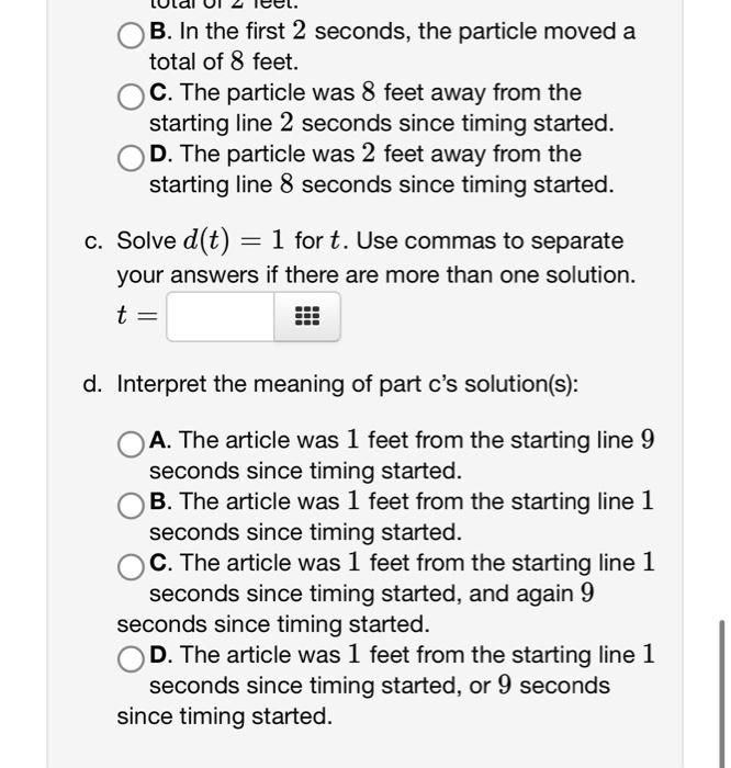 Solved models a particle's distance from the starting line | Chegg.com
