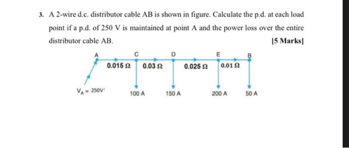Solved 3. A 2-wire d.c. distributor cable AB is shown in | Chegg.com