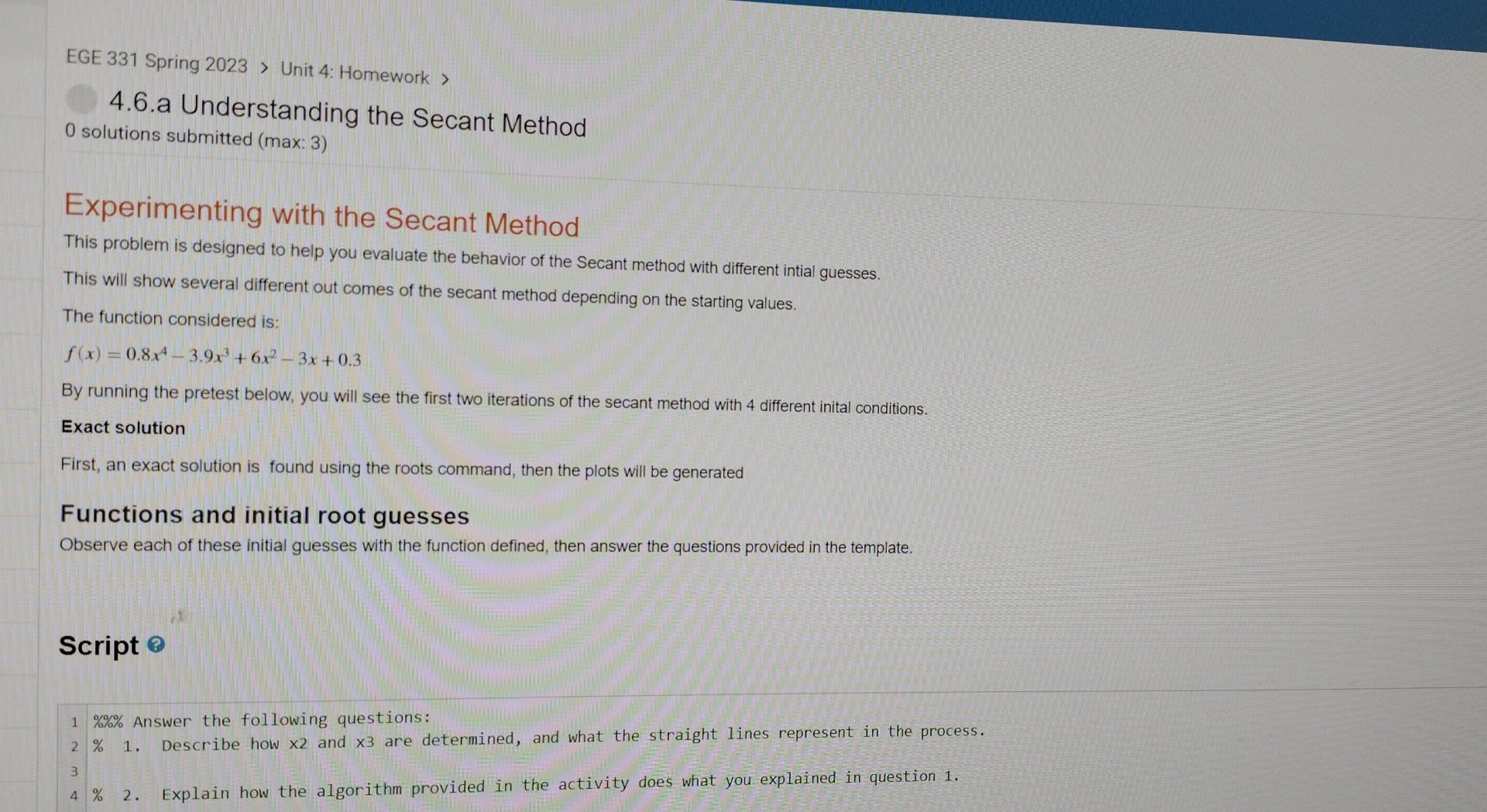 Solved Experimenting with the Secant Method This problem is | Chegg.com