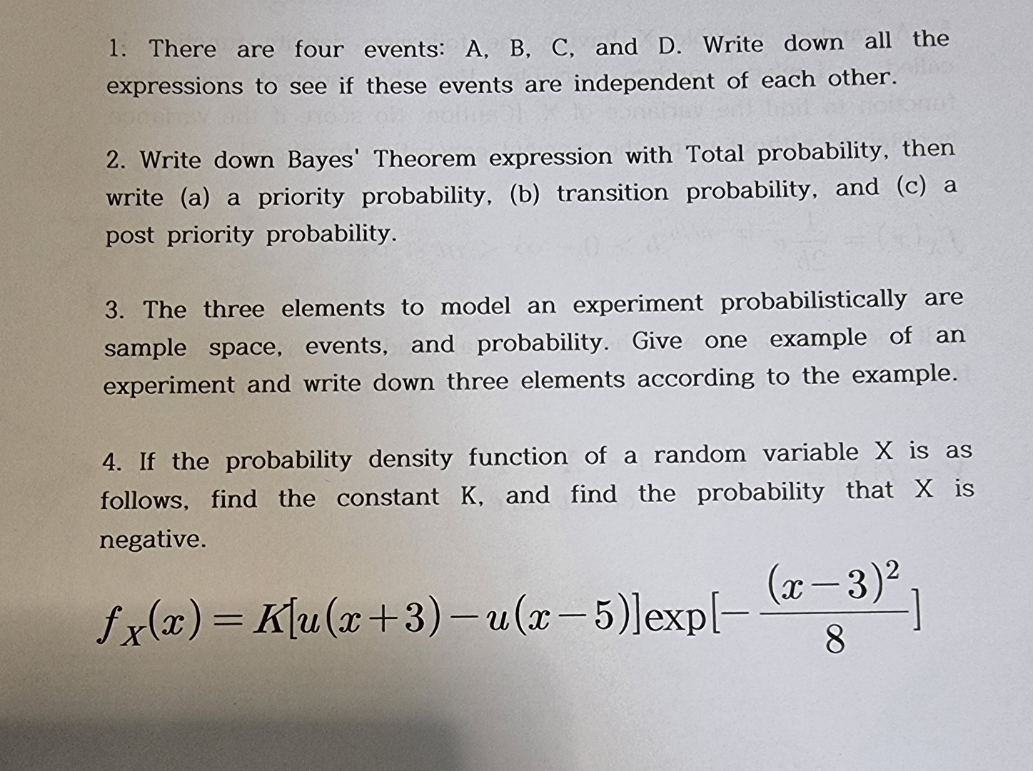 Solved 1.There are four events: A, ﻿B, ﻿C, ﻿and D. ﻿Write | Chegg.com