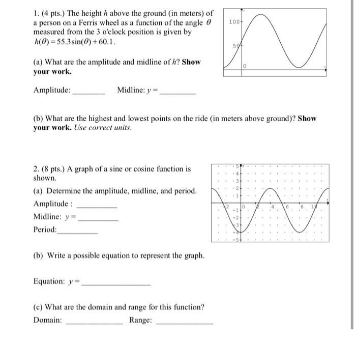 Solved 1. (4 pts.) The height h above the ground (in meters) | Chegg.com