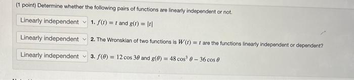 Solved (1 point) Determine whether the following pairs of | Chegg.com