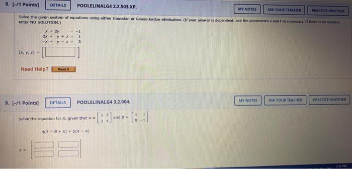 Solved 8. [-/1 Points) DETAILS POOLELINALG4 2.2.503.XP. MY | Chegg.com